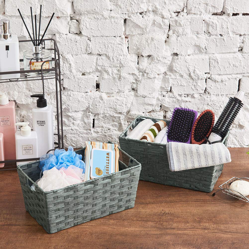EZOWare Set 6 Weaving Storage Baskets, Multipurpose Wicker Organizer Bins Boxes with Handles for Shelf, Bathroom, Pantry, Accessories