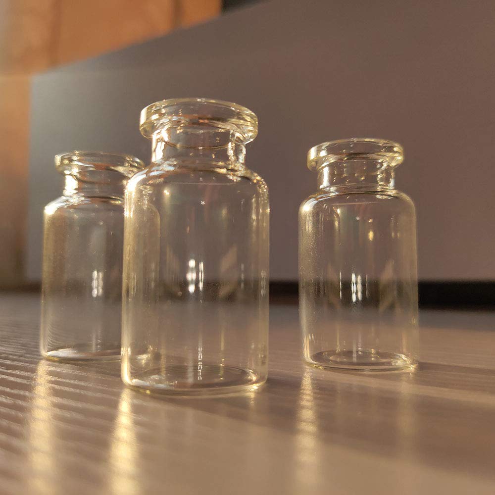 LabZhang 100pcs 10ml Vials-Glass Clear Bottom Headspace Vial with Plastic-Aluminum Flip Off Caps and Rubber Stoppers,Transparent Glass Headspace Vials,10ml Capacity(Transparent)