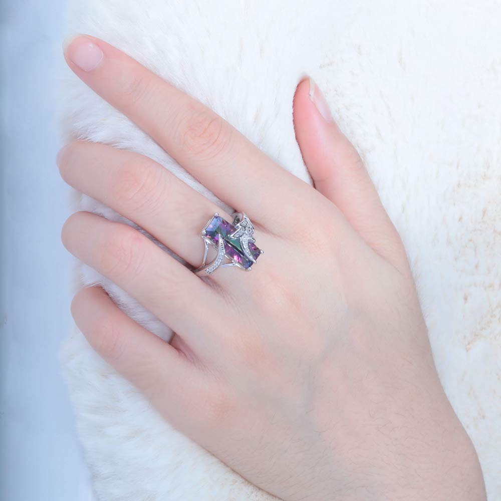 CiNily Womens Created Rainbow Topaz Rings White Gold Plated Jewelry Gifts Engagement Rings Size 7