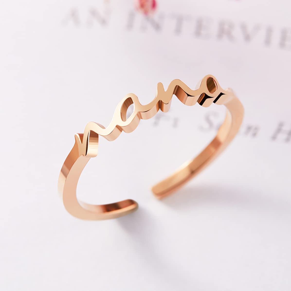 CHENVA Grandmother Gift Mimi Ring Nana Ring Dainty Ring Jewelry for Grandmother (Nana Ring rose gold)