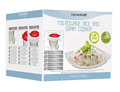 KitchenCraft Rice Cooker - Microwave Steamer, BPA Free Plastic, 1.5 Litre, White/Red