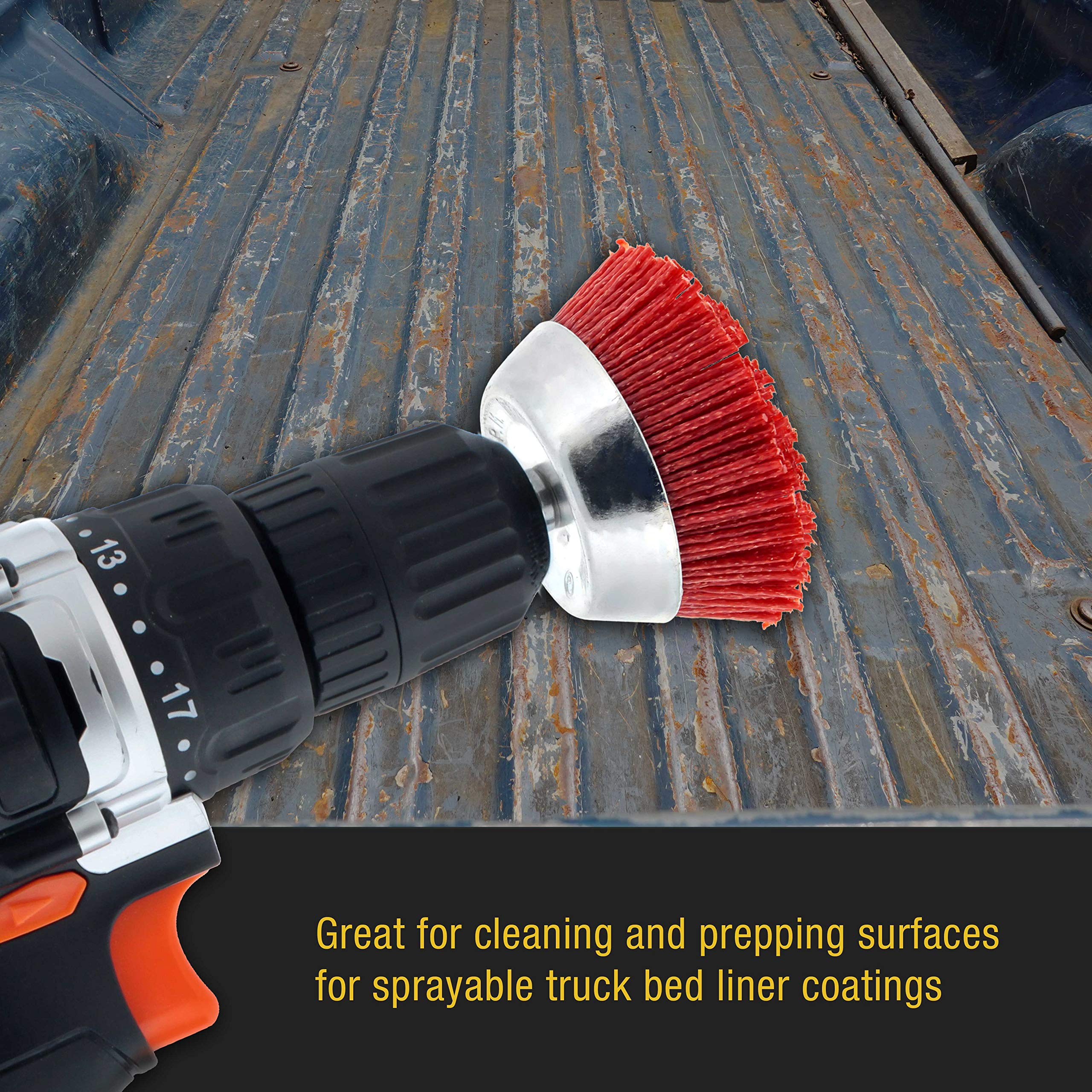 Dura-Gold 6 Piece Abrasive Filament Nylon Wire Bristle Drill Wheel and Cup Brush Set - Coarse Sanding Scuffing, 1/4" Drill Shank - Remove Rust, Corrosion, Paint - Surface Prep Truck Bed Liner Coating