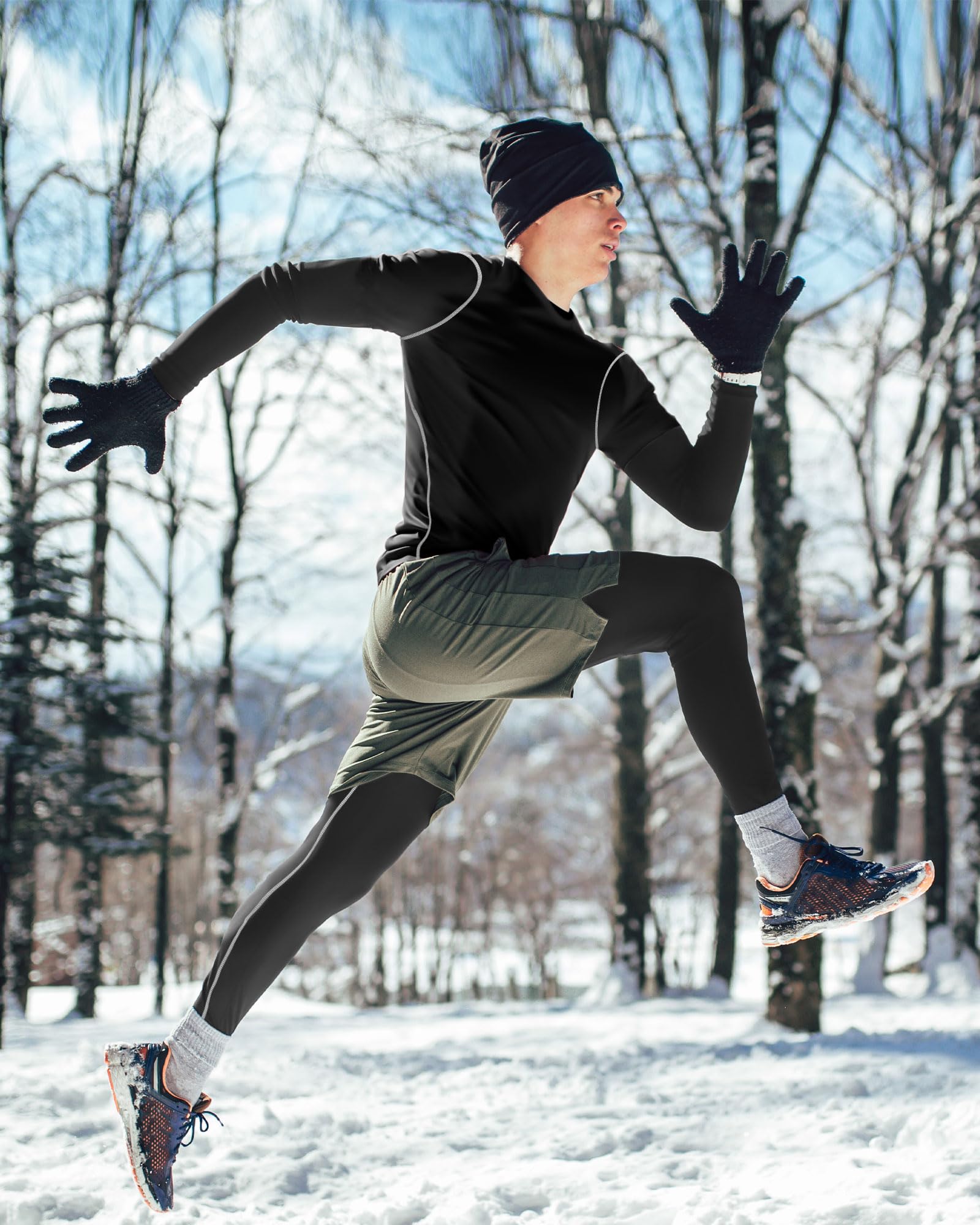 Didaey 3 Set Winter Thermal Underwear for Men Cold Weather Fleece Lined Top Bottom for Hunting Gear Sport(Black, Black Grey, White, Large)