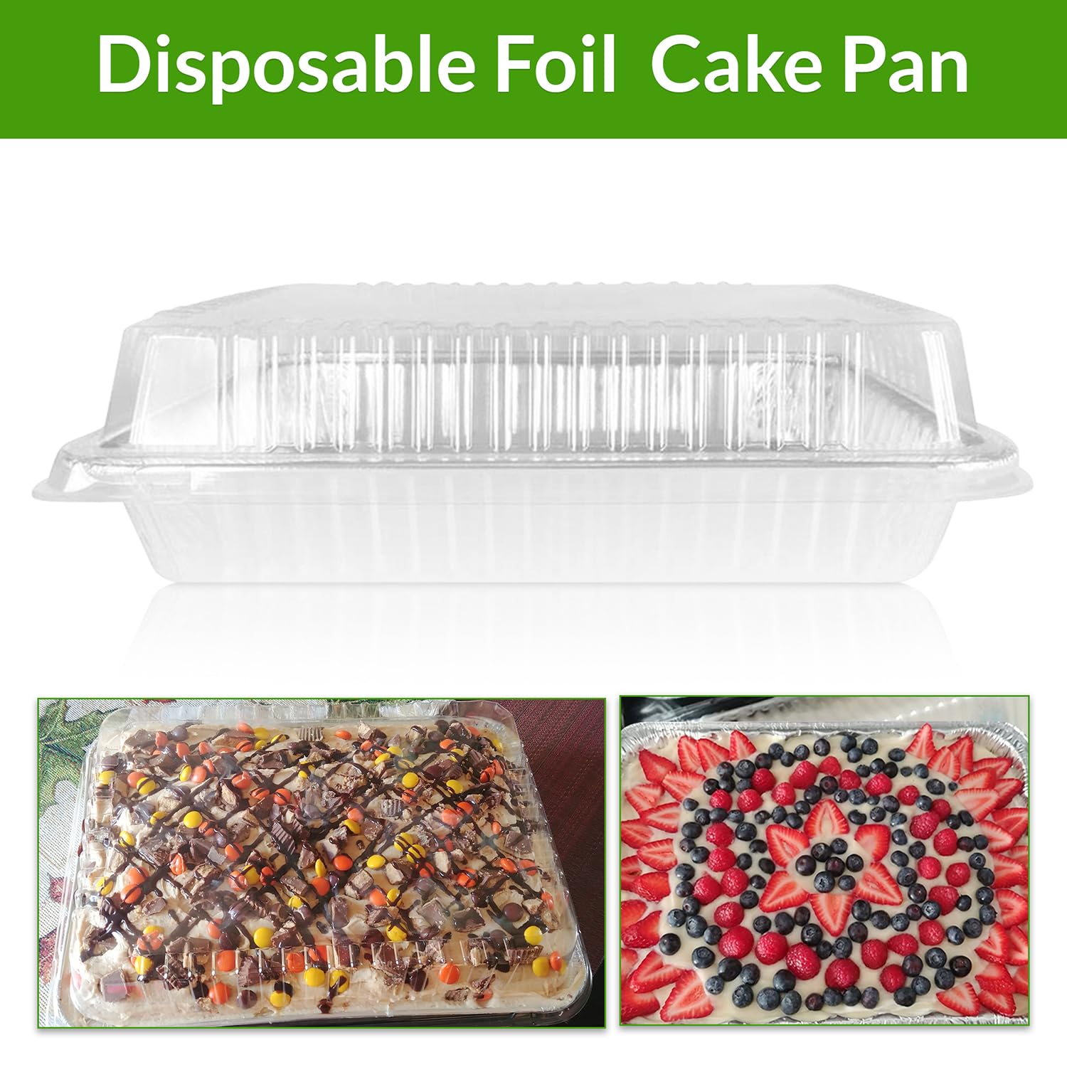 KitchenDance Disposable Silver 13" x 9" x 2" Aluminum Cake pans with Lids - 80 Ounces Rectangular Baking Pan Perfect for Cakes, Casseroles - Non Stick Pan for Baking, Storing, Preparing Food, 12 sets