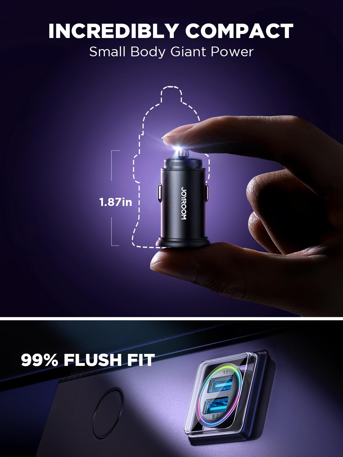 Car Charger,JOYROOM 4.8A Car Phone Charger All Metal, Mini Cigarette Lighter USB Charger with Type C Coiled Cable for iPhone 15 Pro, Dual USB Car Charger Adapter Fast Charge for iPhone/Samsung/Android