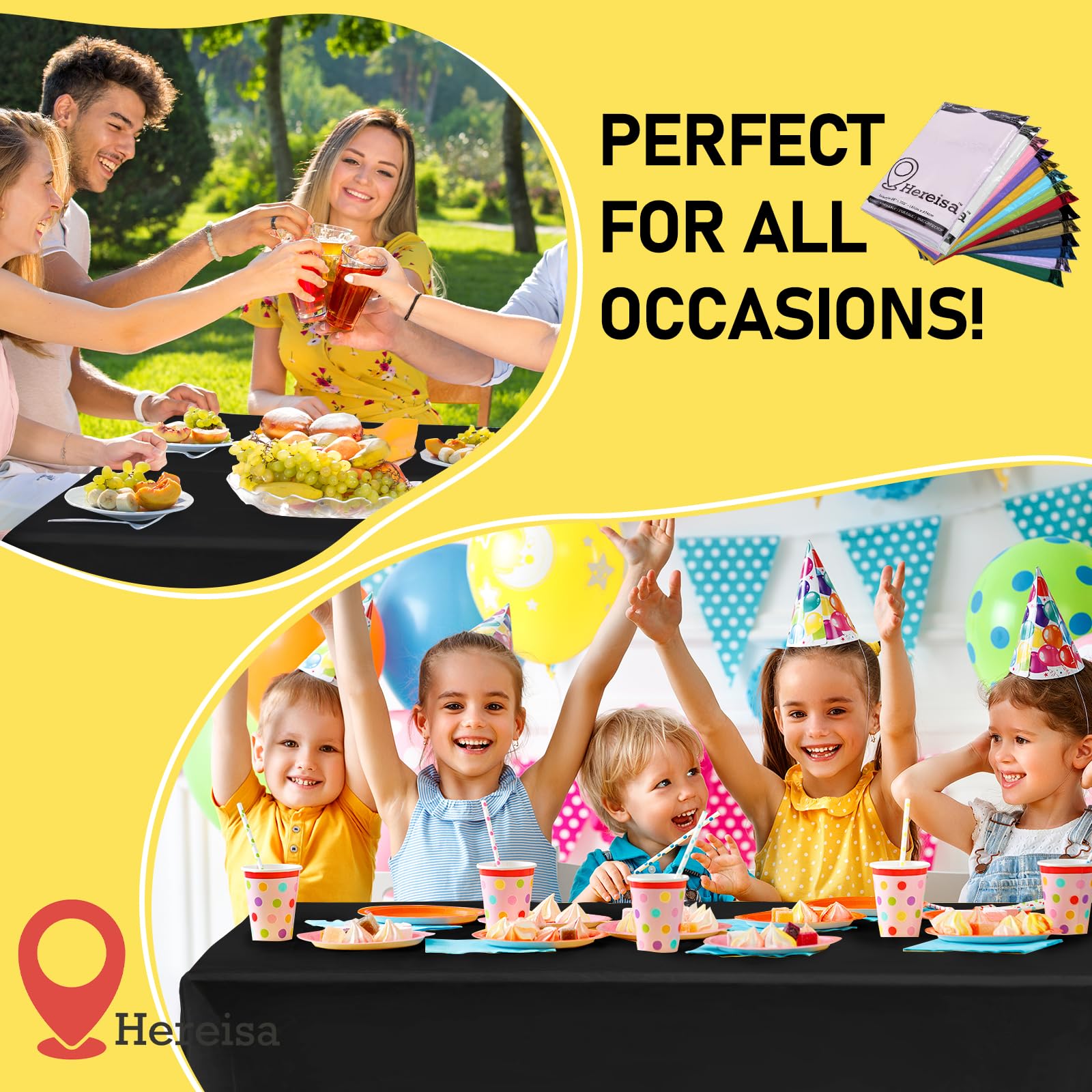 Hereisa Premium Black Table Cover 54" x 108" (Pack of 1)