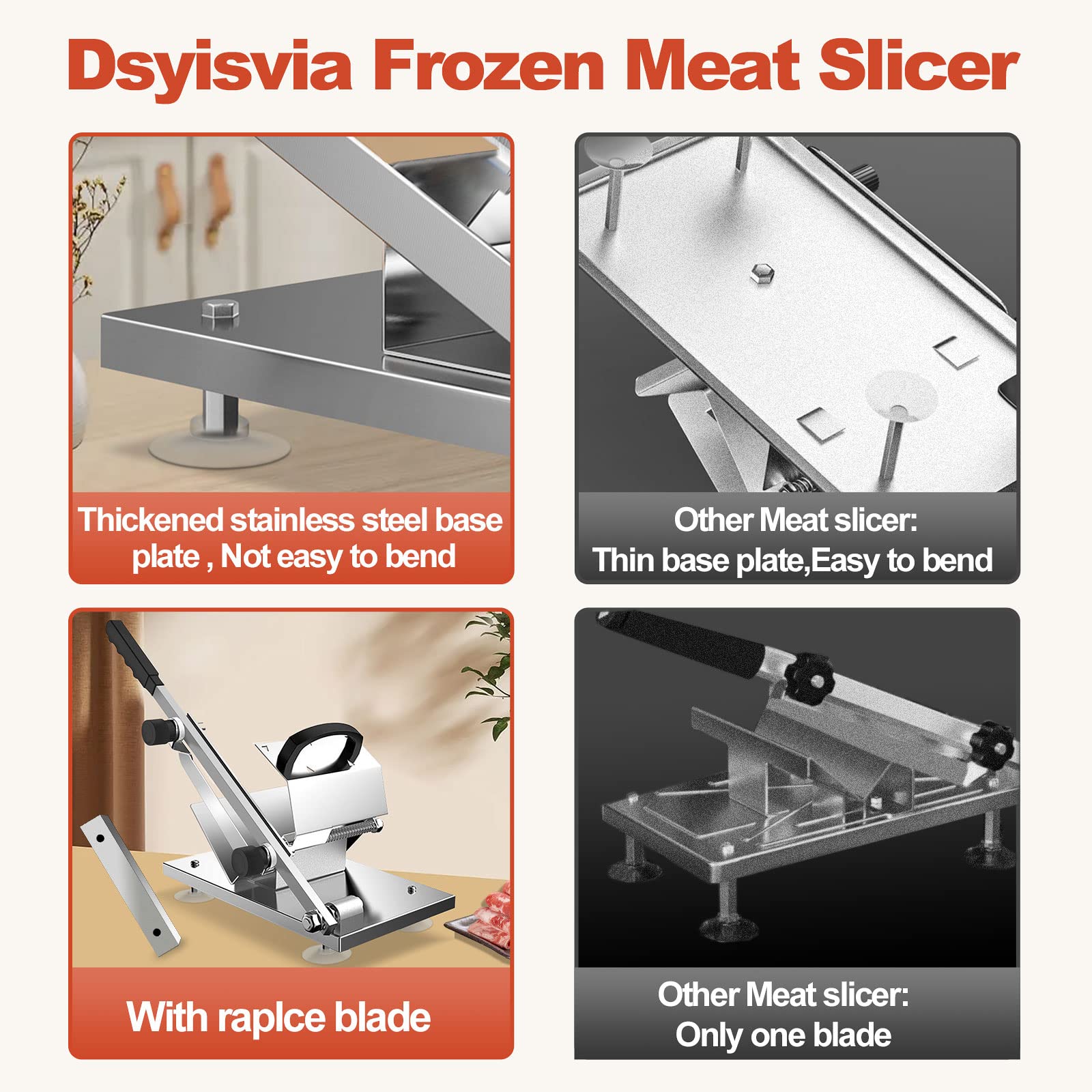 Dsyisvia Manual Frozen Meat Slicer,Stainless Steel Meat Cutter Machine,Food Slicer for Home Cooking of Hot Pot