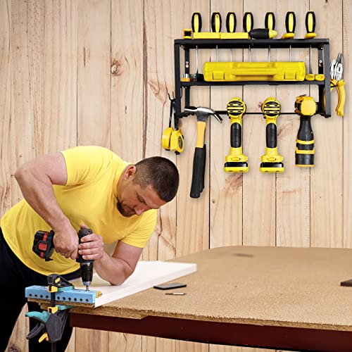 irongod Power Tool Organizer,Garage Organization and Storage,Drill Holder Wall Mount,Utility Rack for Cordless Drill, 3 Layers Heavy Duty Metal Tool Shelf