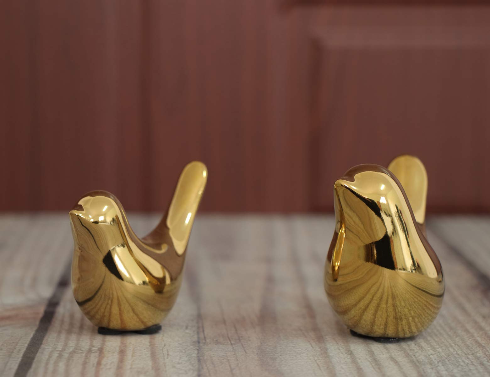 Ceramic Bird Figurines Golden, Home Garden Décor, Tabletop Animal Sculptures and Statues Gifts A (Set of 2)
