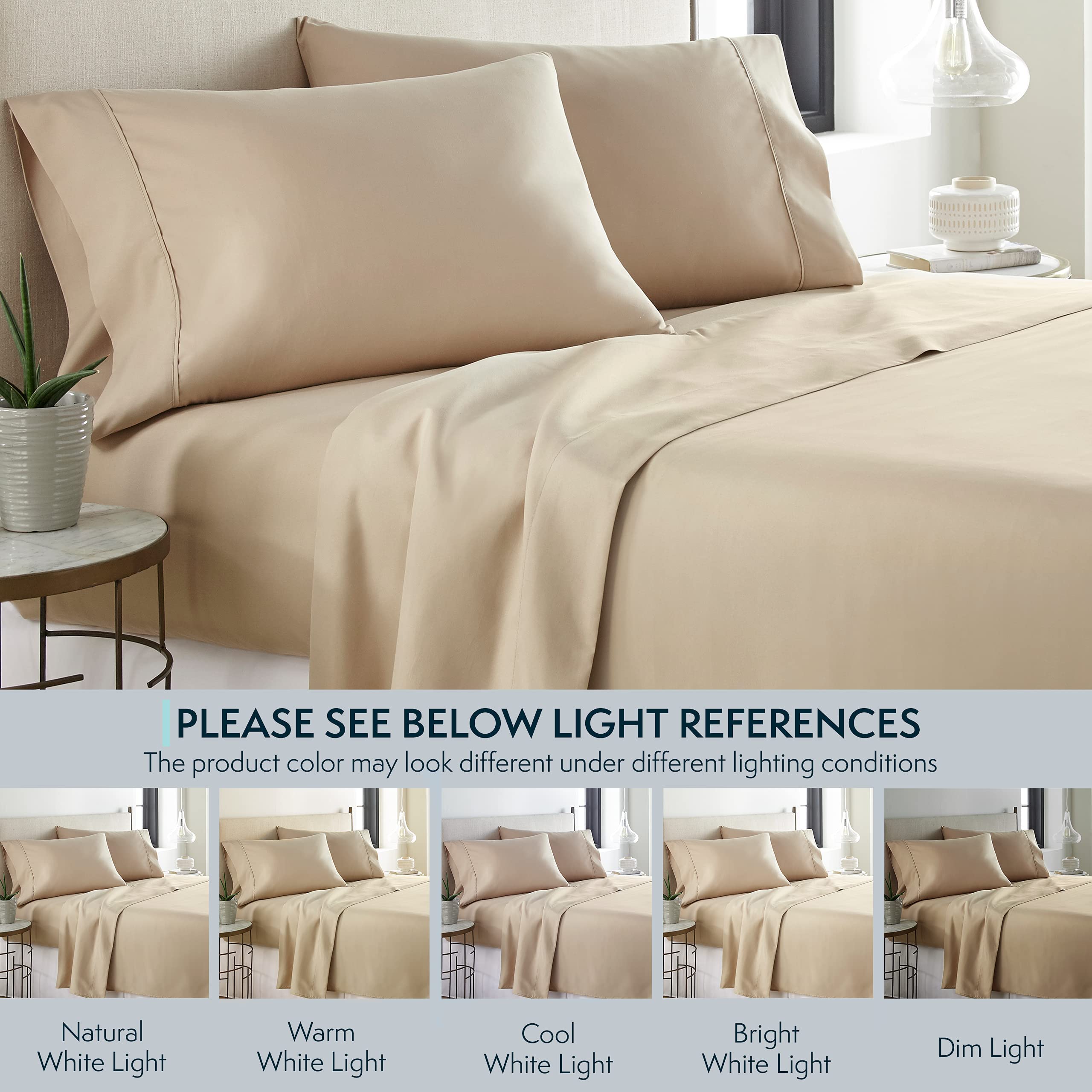 California King Sheet Sets, 4 pc Bed Sheets & Pillowcases Set - Machine Washable for Easy Care - Soft & Breathable All Season Microfiber Sheets with Deep Pockets - Taupe