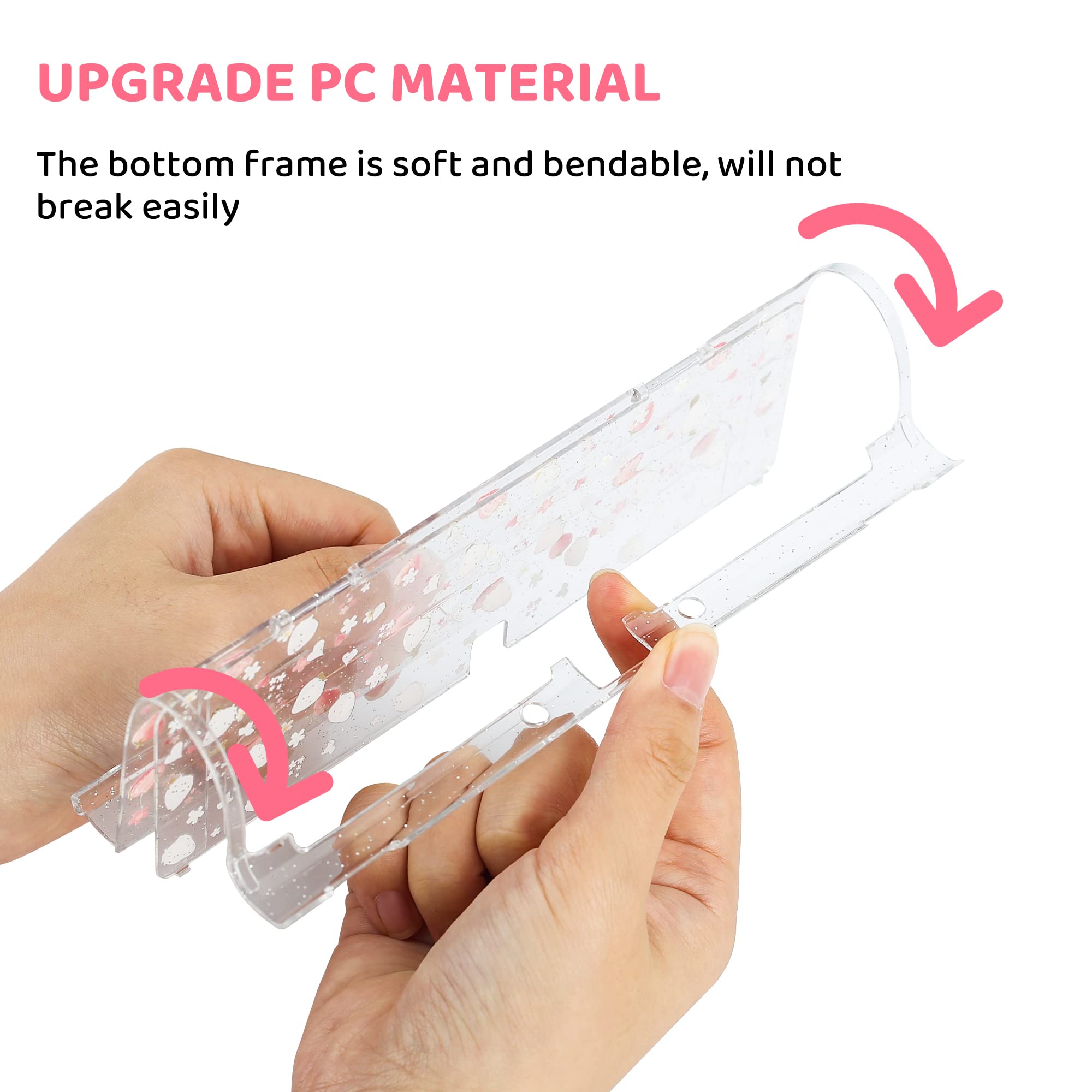 Crystal Case for Nintendo Switch OLED, FANPL Cute Protective Cover Compatible with Switch OLED, Kawaii PC Shell Accessories for Girls with 4 Thumb Caps and Screen Protector - Glitter Pink Strawberry