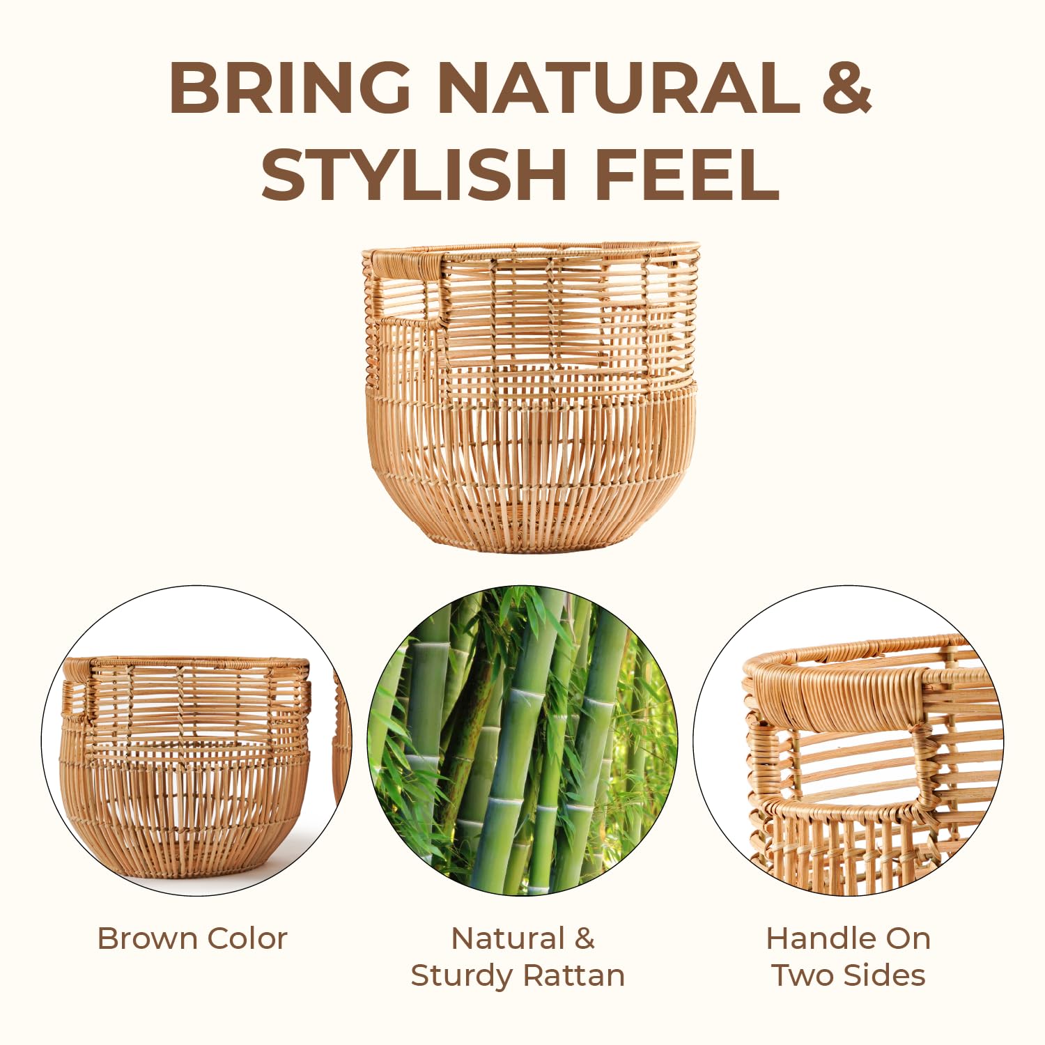 X AVIA HANDICRAFTS Set Of 2 Large Woven Blanket Baskets With Handles | Round Wicker Rattan Storage Floor Baskets for Shoe In Living Room | Extra Big Boho Rattan Laundry Baskets For Pillow, Blanket