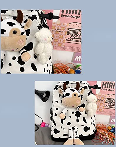 VTYUBX Large Kawaii Backpack Cow Stuffed Animal Backpack School Girl Cute Bag Plush Purses Fuzzy Backpack Kawaii Bookbag (Plush Cow,Large)