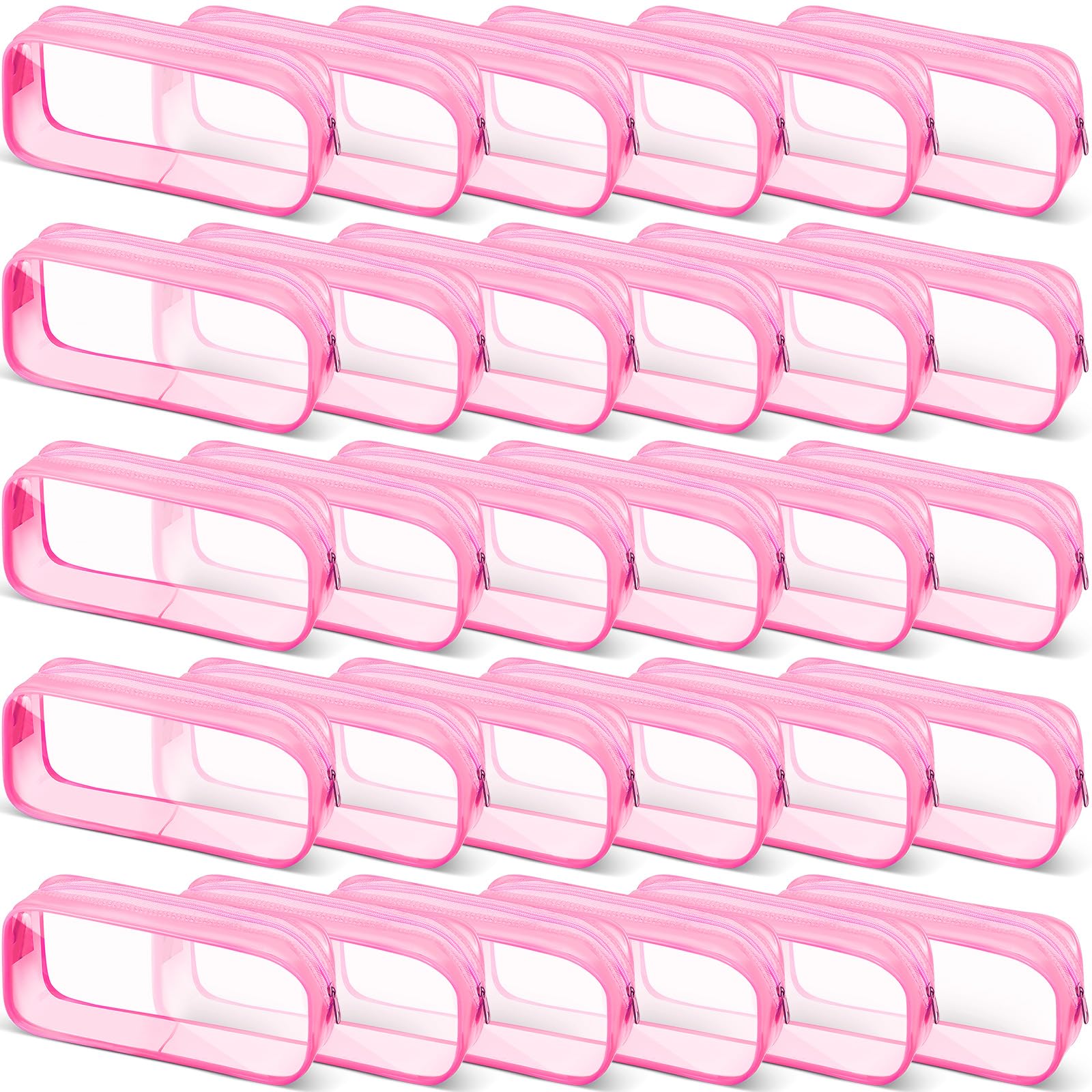 Fulmoon 30 Pcs Pencil Case Clear PVC Zipper Durable and Thick Pencil Bag Makeup Pouch Clear Zipper Pen Pouches Clear Pencil Case for Pencils Cosmetics(Pink)