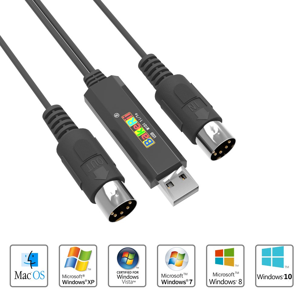 USB IN-OUT MIDI Cable Converter, Bakerii USB IN-OUT MIDI Cable Converter PC MAC laptop MIDI Interface Converter for Piano Keyboard- 6.5Ft