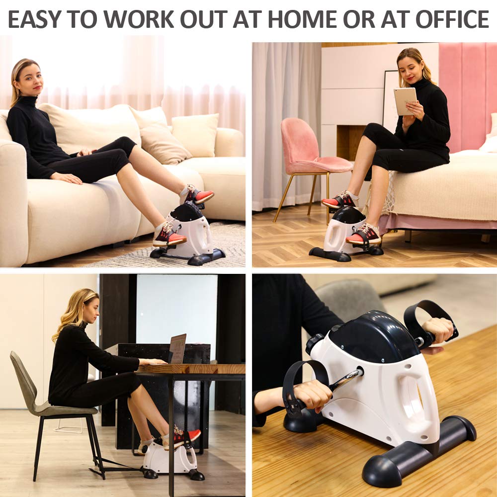 DECELI Under Desk Bike Pedal Exerciser - Portable Mini Exercise Bike for Arm/Leg Exercise, Mini Exercise Peddler with LCD Display(White)