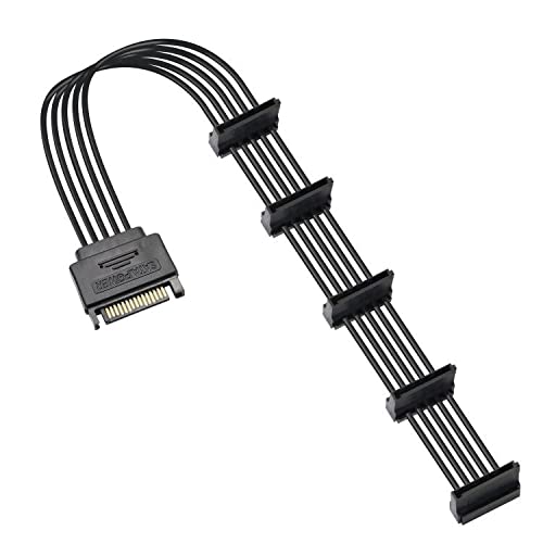 GELRHONR 15Pin SATA Male to 5 x 15 Pin SATA Female Hard Drive Power Right Angle Splitter Adapter Cable Extension Cable for Hard Disk 50CM