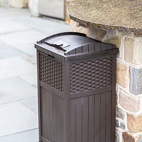 Suncast 4' x 2' Horizontal Storage Shed - Natural Wood-Like Outdoor Storage - Stoney & 33 Gallon Hideaway Can Resin Outdoor Trash with Lid Use in Backyard, Deck, or Patio, 33-Gallon, Brown