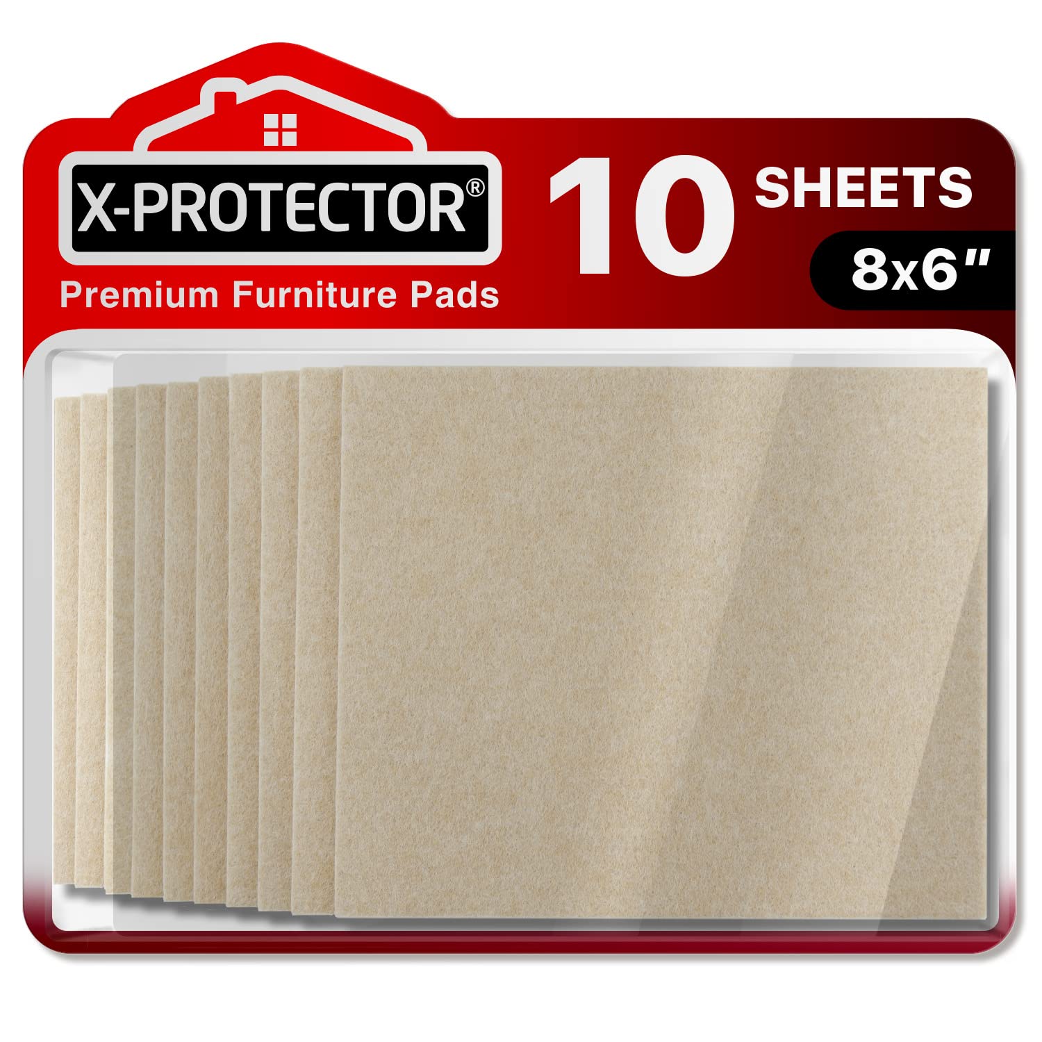 Felt Furniture Pads X-PROTECTOR 10 PCS - Premium 8” x 6” x 1/5” Heavy Duty Beige Felt Sheets! Cut Large Furniture Pads to The Size You Need - The Best Felt Floor Protectors for Any Hard Floor!