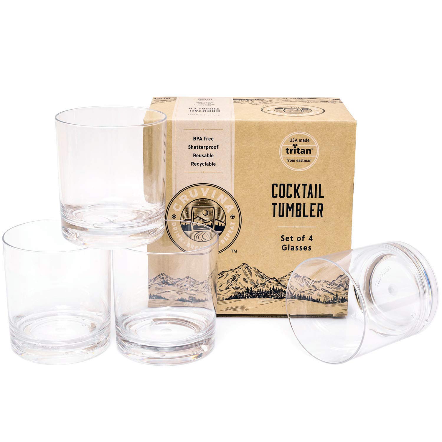 Cruvina Unbreakable Stemless Wine and Cocktail Glasses, 8 Wine and 4 Cocktail, Total of 12 Glasses