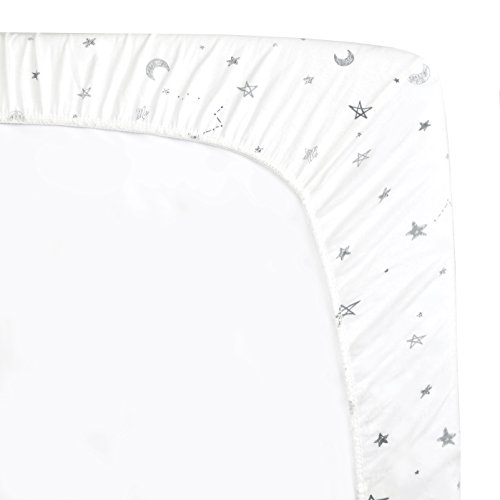 TL Care 2 Pack Printed 100% Natural Cotton Jersey Knit Fitted Pack N Play Playard Sheet, Gray Star/Gray Zigzag, Soft Breathable, for Boys and Girls