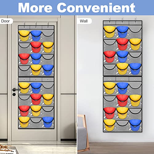 huspossesser Hat Racks for Baseball Caps, Hat Organizer 24 Deep Pockets, Splitable Hat Rack for Wall, Over the Door Hat Hanger for Closet with 4 Hooks, Hat Storage Holder