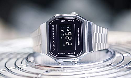 Casio A168WEM-1 Men's Youth Collection Mirror Dial Alarm Chronograph Illuminator Digital Watch