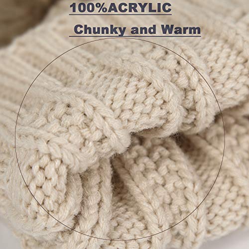 SAMZX Womens Winter Hat Thick Cable Knit Warm Beanie for Women with Faux Fur Pom Pom Hat Black