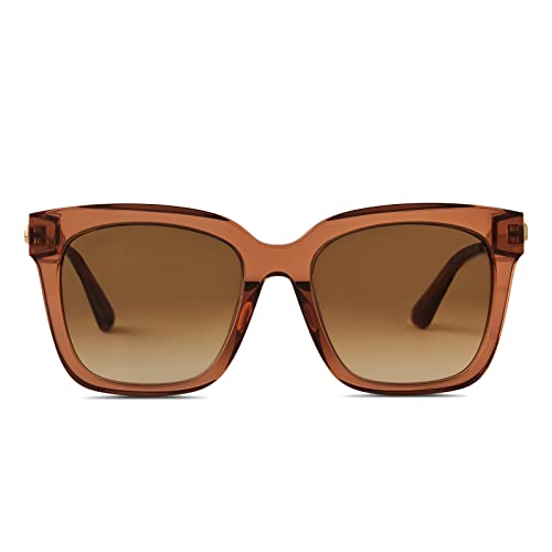 DIFF Bella Designer Square Oversized Sunglasses for Women UV400 Polarized Protection w/giftable travel case, Brown Sugar + Bronze Gradient