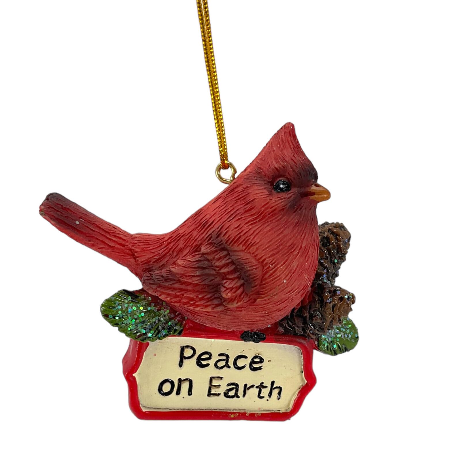 Christmas Greetings Cardinal Bird with Sign Tree Ornament 3 Piece Set - Gifts and Decorations for Christmas, Halloween and Holidays