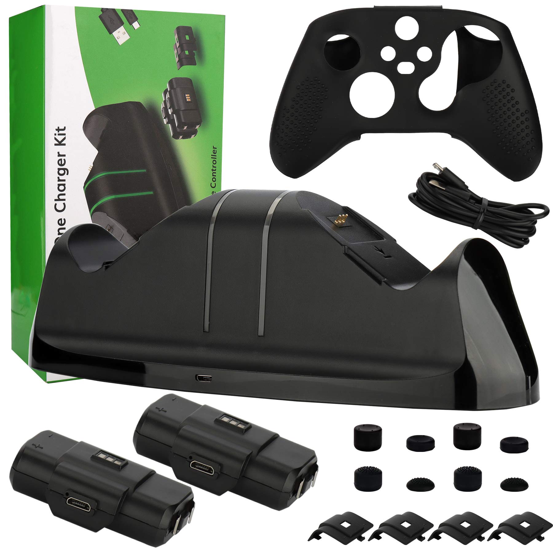 Controller Charger for Xbox Series X|S, Dual Charging Dock Compatible with Xbox Series X/Series S/One/One X/One S Elite with 2 Battery Packs, 4 Battery Covers, 8 Thumb Caps, Skin and Charging Cord