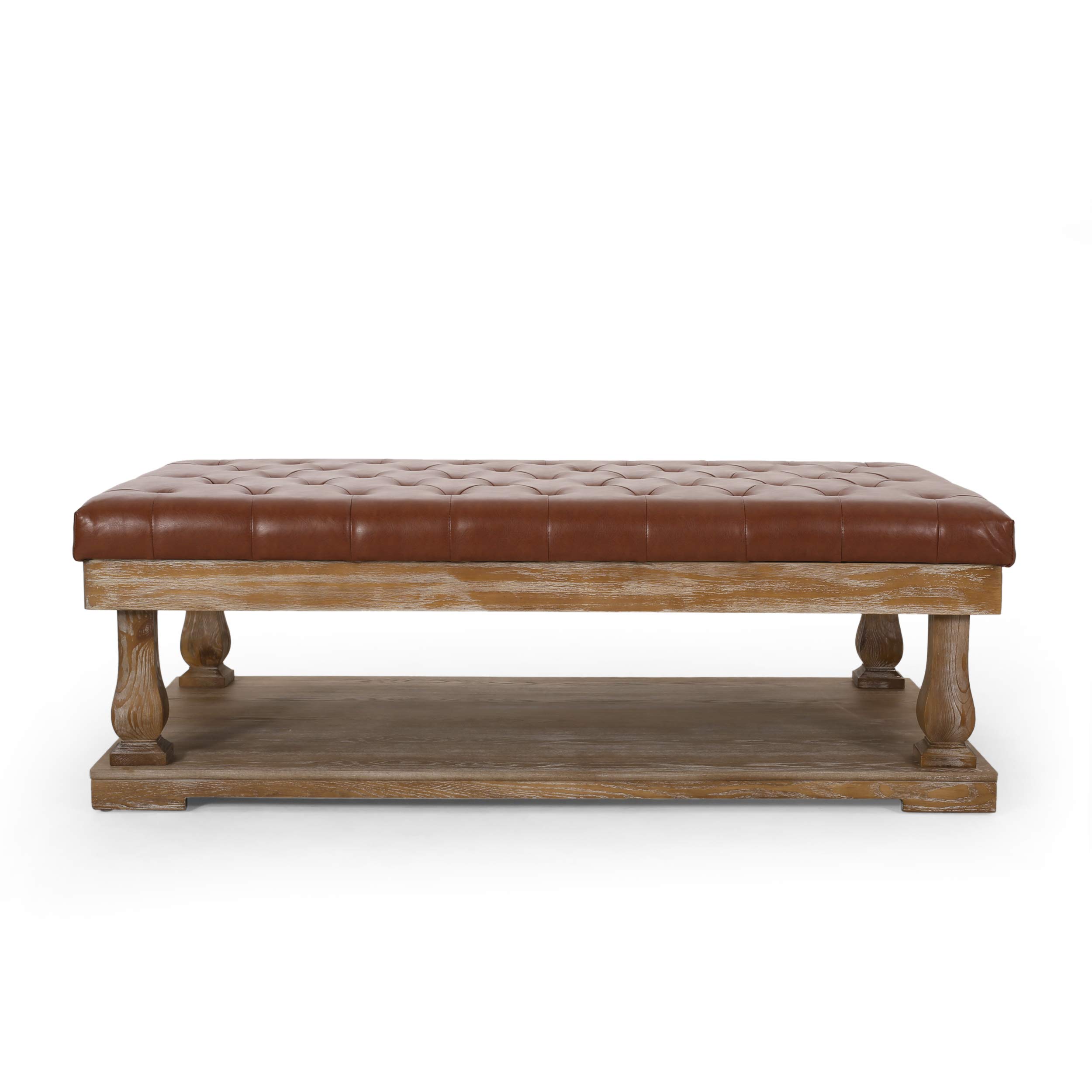 Christopher Knight Home Gavin Contemporary Upholstered Rectangular Ottoman, Cognac Brown and Weathered