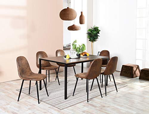 HOMY CASA Dining Chairs Set of 6, Modern Mid-Century Style Dining Room Side Chairs Accent Chairs with Black Metal Legs Comfortable for Kitchen Lounge Farmhouse, Rustic Brown, 6PCS(Only Chairs)
