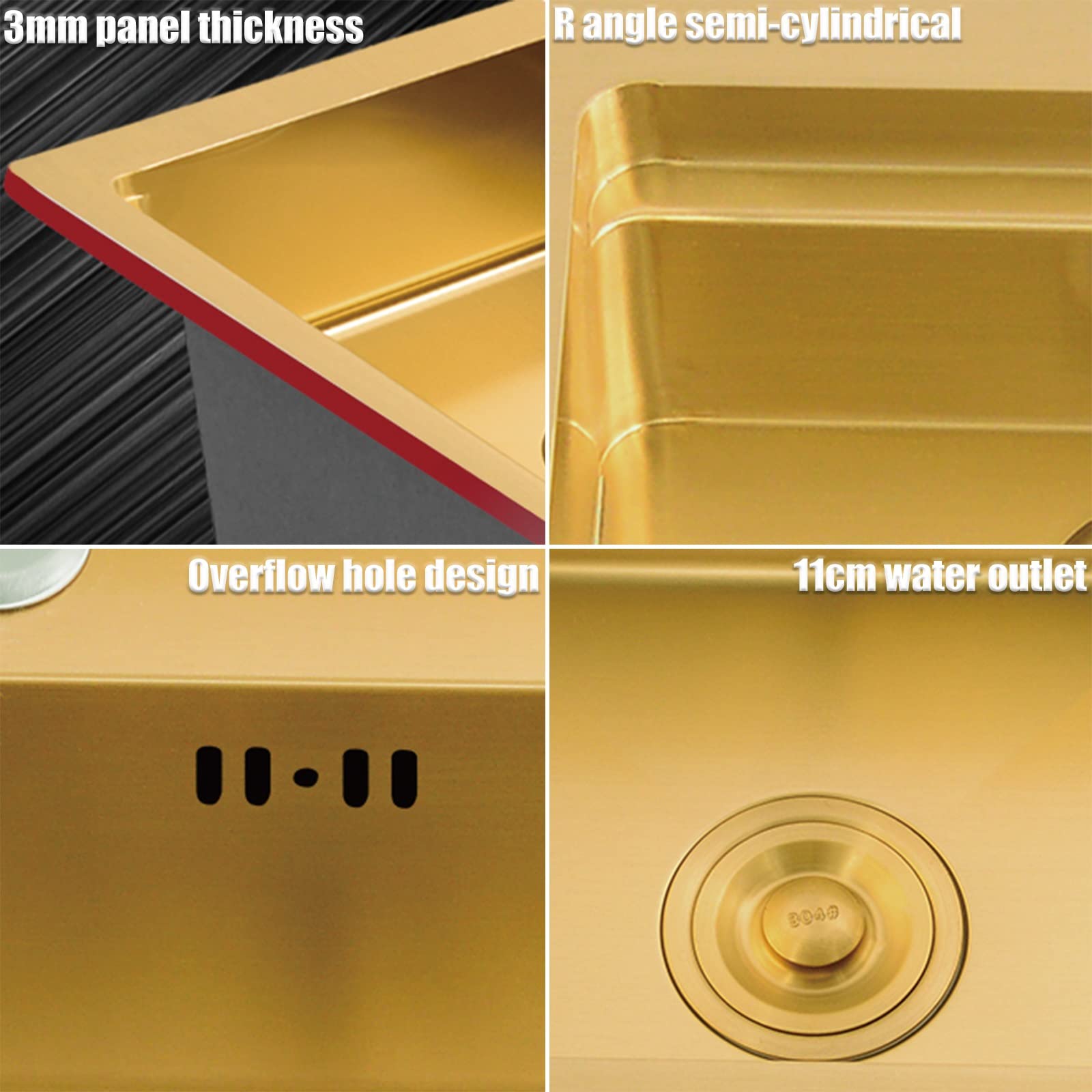 FAFACAI Kitchen Sink Golden Bar Sink Stainless Steel Set Balcony Mini Handmade Pool with Faucet Drop in Or Undermount (Color : Gold, Size : 45x30x23cm) (Gold 45x30x23cm)