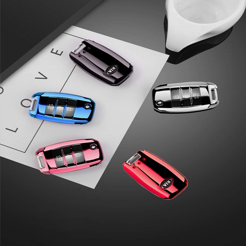 Car Key Fob Cover,Fit for Kia Folding Key Fob Optima Alloy Keychain Silverā¦
