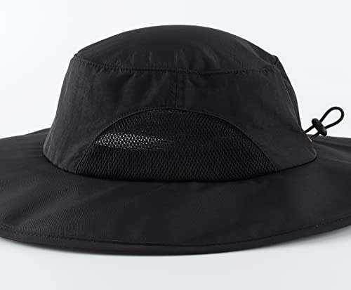 Home Prefer UPF50+ Mens Sun Hat Wide Brim Fishing Hat UV Protection Hat Portable Gardening Bucket Hat Black