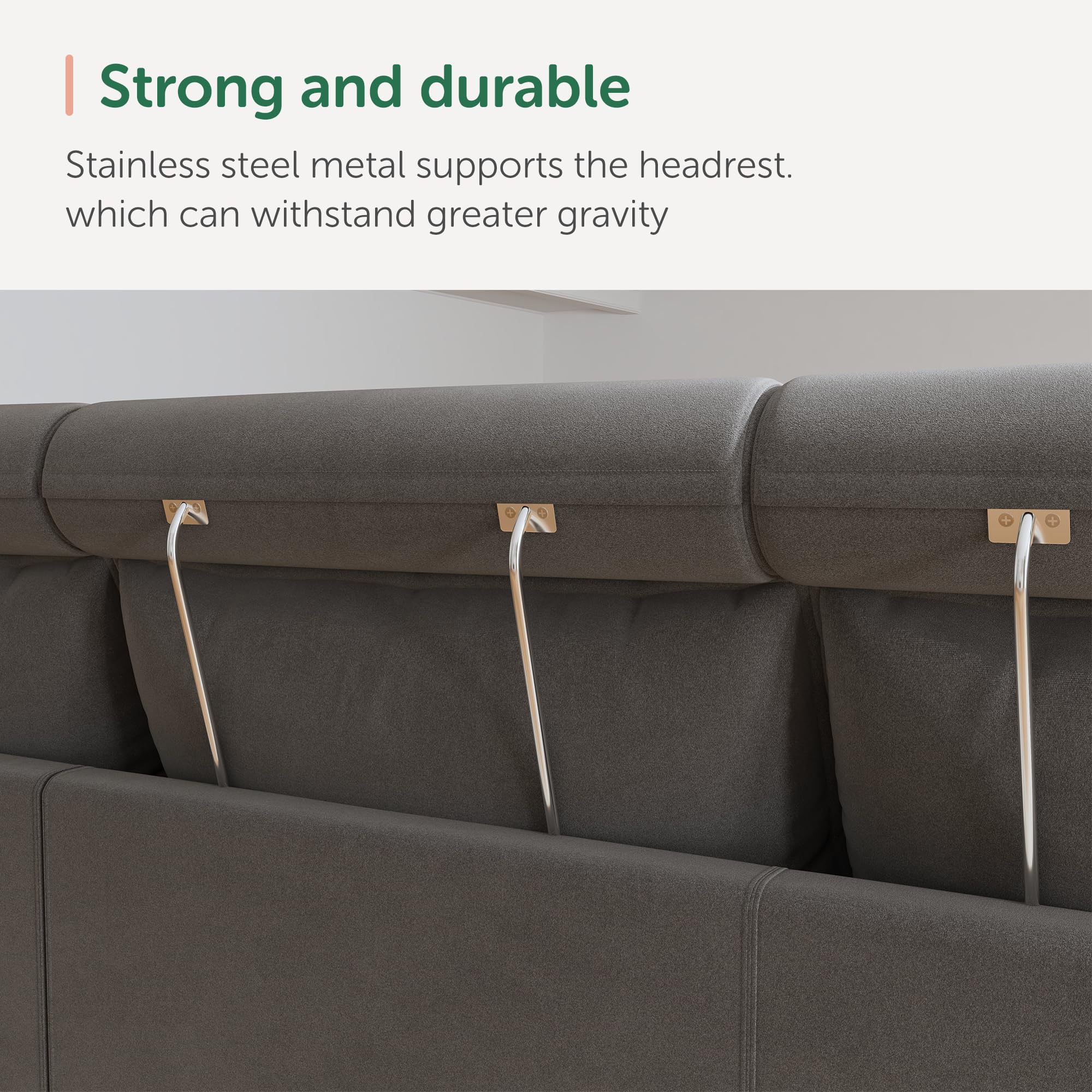 HONBAY 2 Pieces Headrest Module for Modular Sectional Sofa Velvet Extend Backrest Modular Couch High Back Sectional Sofa with Metal Frame,Grey