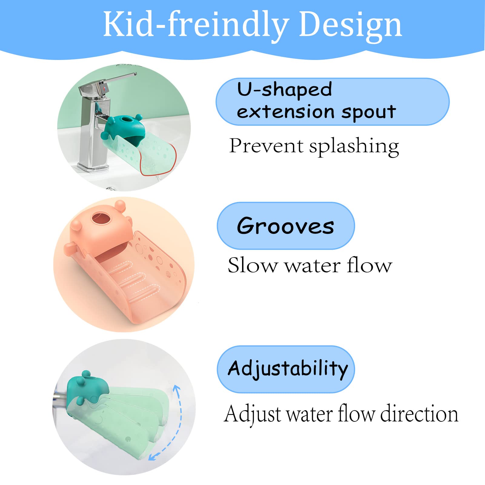 Faucet Extender for Toddlers, Bathroom Kitchen Sink Extender for Kids Fun Hand Washing, Sink Spout Hand Wash Helper for Children Baby (Green, Orange, 2 Pack)