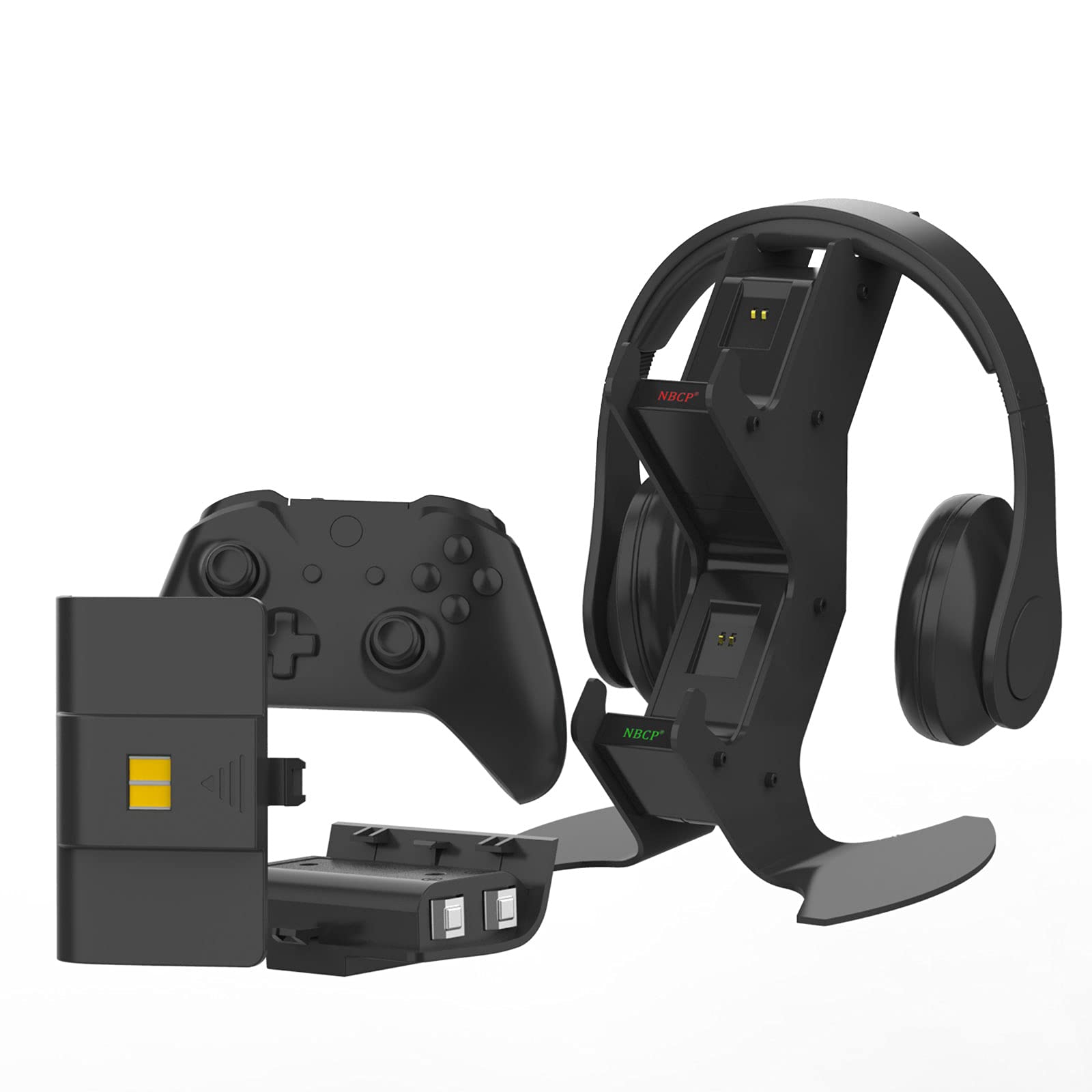 Controller Charger Dock for Xbox Series X|S, Fast-Speed Dual Charging Station/Headset Controller Stand- Included 2x850 mAh Rechargeable Battery Packs (Black)