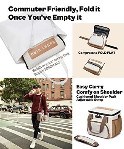 SUNNY BIRD 12L Large Insulated Lunch Bag, Leakproof and Foldable Lunch Cooler Box for Women Adult and Men, Fits 18 Cans (Ivory White 01)