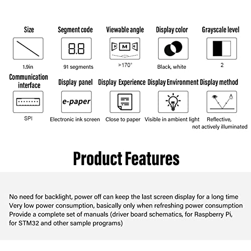 DAUERHAFT E Paper Screen, 1.9in Electronic Ink Display Lightweight for Power Meters