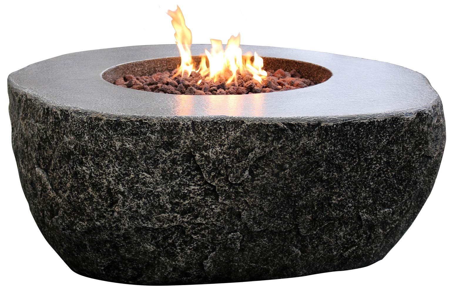 Elementi Outdoor Fiery Rock Fire Pit Table 50 x 42 Inches Grey Durable Glass Reinforced Concrete Square Fireplace Includes Burner Lava Rock Canvas Cover - Natural Gas