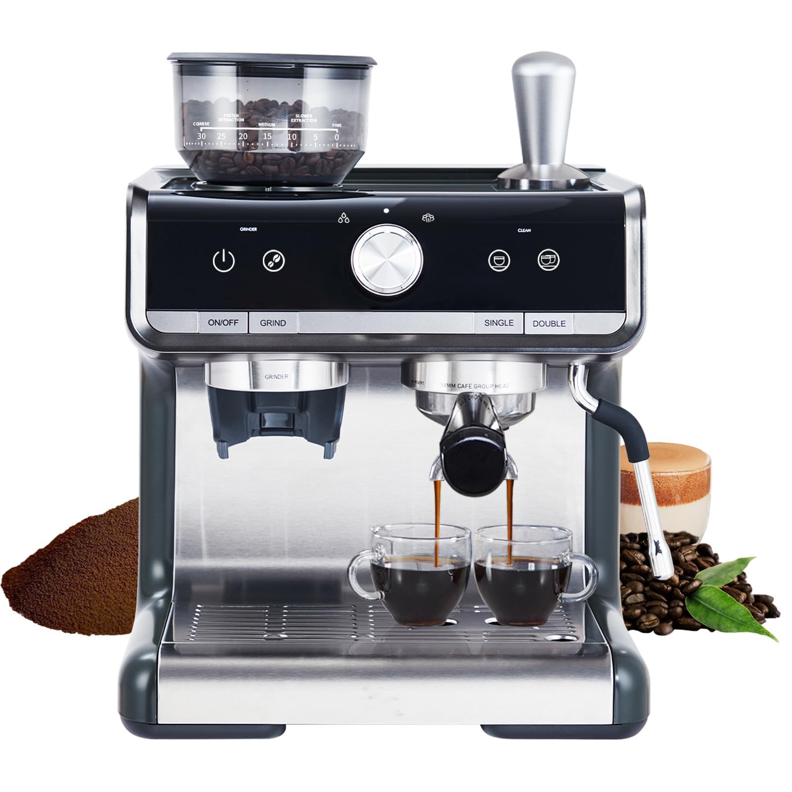 Espresso Machine With Grinder And Frother,20 BAR Professional Espresso Maker,Coffee Machine Espresso With Fast Heating System Making Cappuccino Latte for Home Office