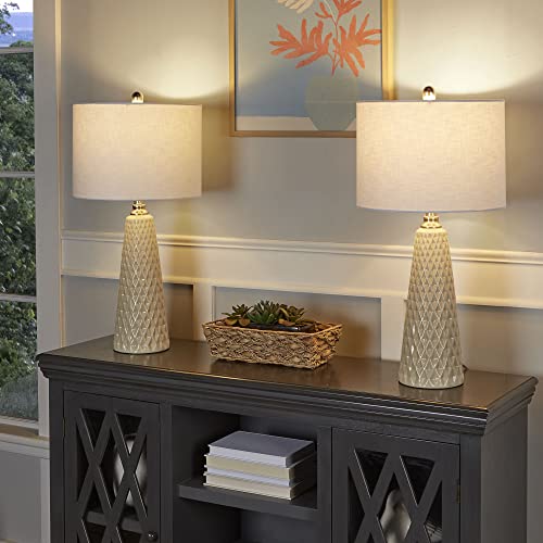 Decor Therapy MP1631 Jameson Textured Ceramic Table Lamps, Set of 2, 13x13x26.5, Ivory, 2 Count