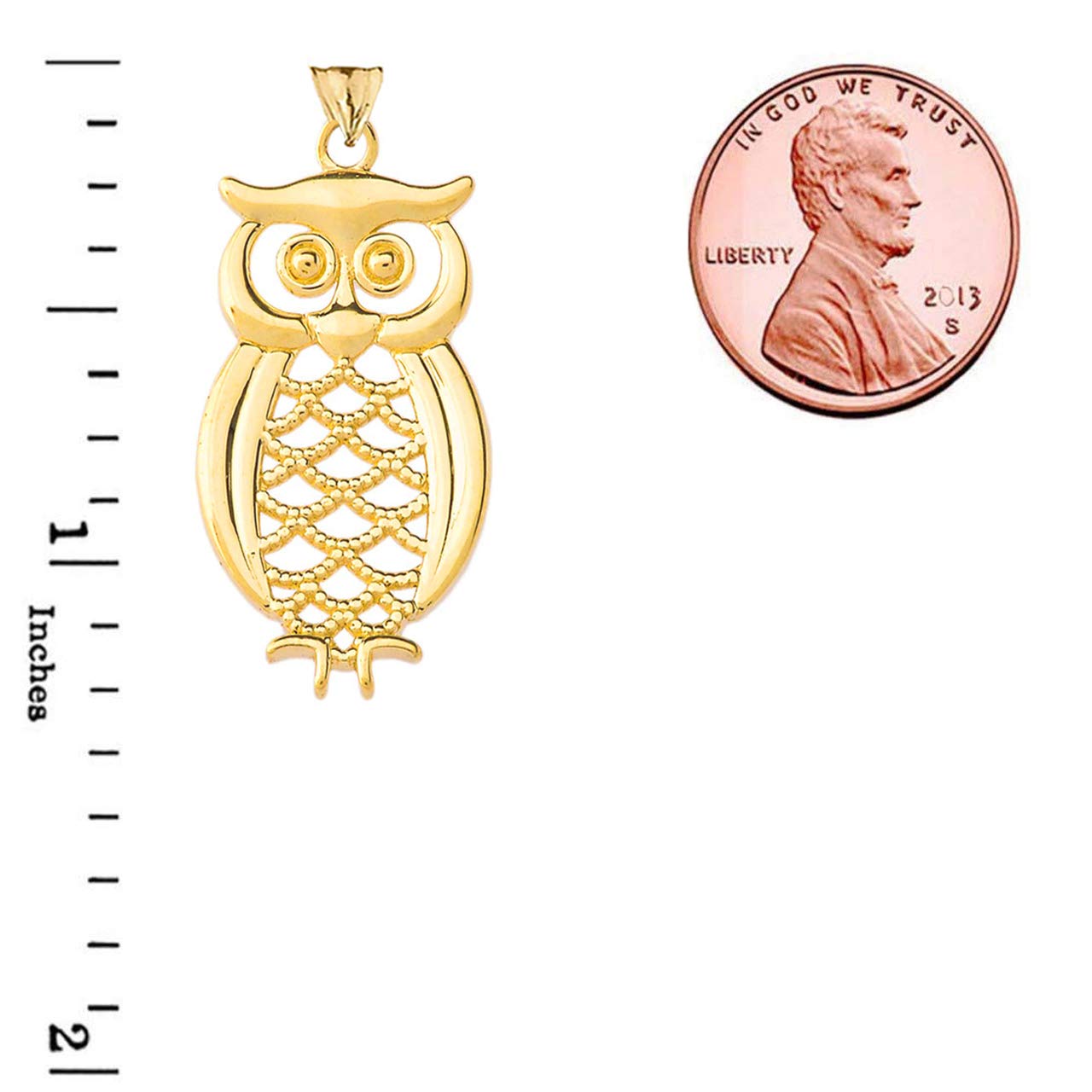 Certified 14k Yellow Gold Designer Owl Animal Pendant Necklace, 18"