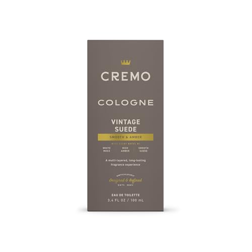 Cremo Cologne for Men - Vintage Suede Reserve Mens Cologne - A Combination of White Moss, Rich Amber, and Smooth Suede, 3.4 Fl Oz