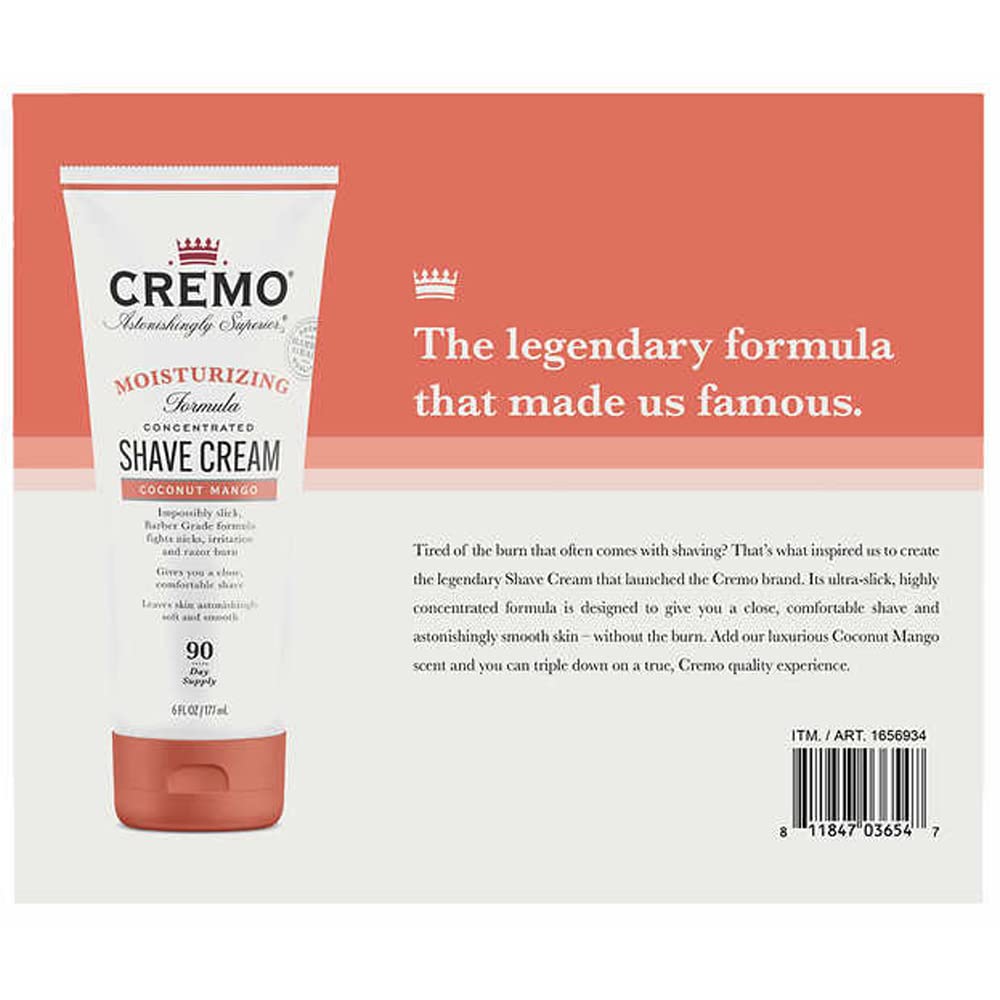 CREMO Moisturizing Coconut Mango Shave Cream, 6 fl oz, 3-pack