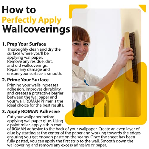 ROMAN Products Heavy Duty Wallpaper Adhesive, Commercial Grade for Heavy Wall Hangings, Clear, PRO-838 (32 Ounce - 70 sq. ft.), 11314
