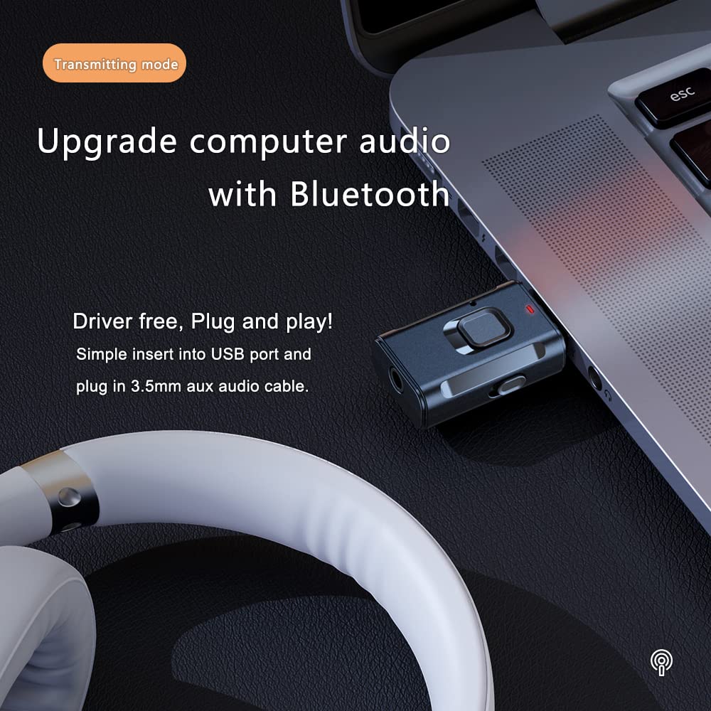 GMCELL USB Bluetooth Adapter for PC, Wireless Computer Dongle 2-in-1 Transmitter & Receiver Aux Input