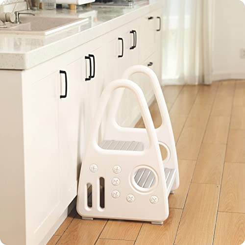 Toddler Step Stool, Kids Two Step Tower for Bathroom Sink, Toilet Potty Training, Kitchen Counter, Children Step Up Learning Helper with Safety Handles and Non-Slip Pads,Gray